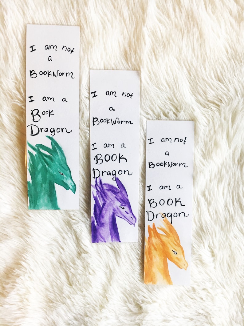 Book Dragon Bookmark Watercolor Bookmark - Etsy UK