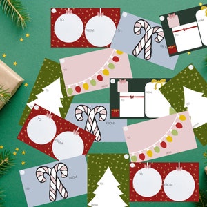 Printable Christmas Gift Tags Five Designs Candy Cane Gift - Etsy