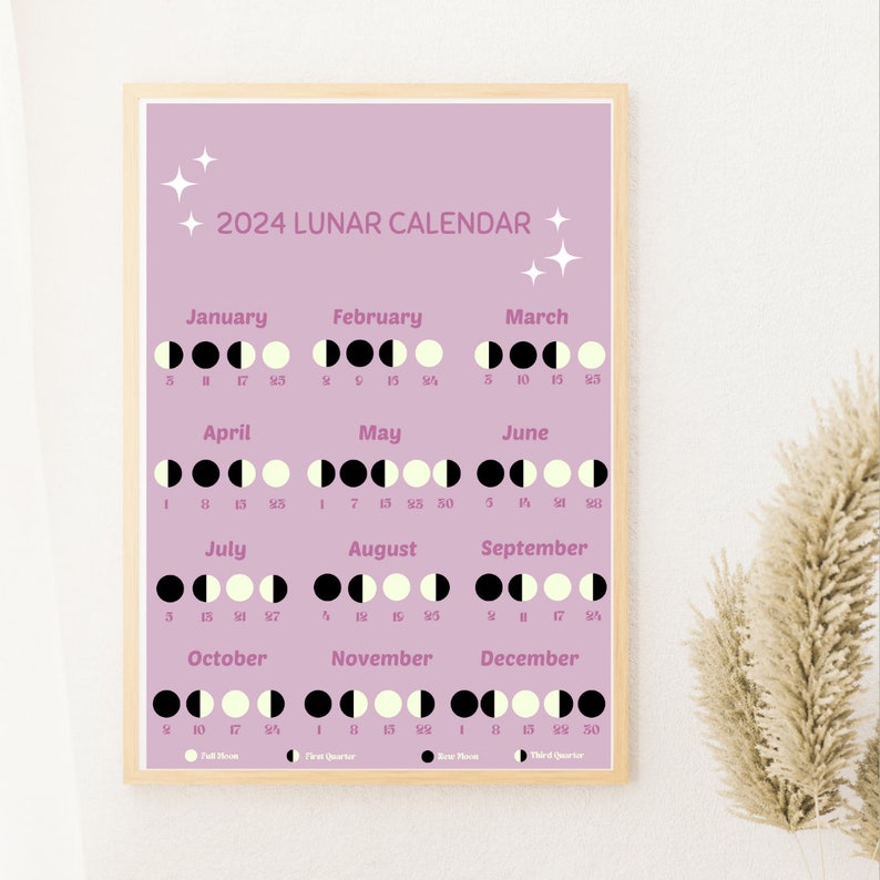 2024 Moon Calendar, 2024 Lunar Calendar, Moon Phase Calendar, Lunar Calendar, 2024 Printable ...