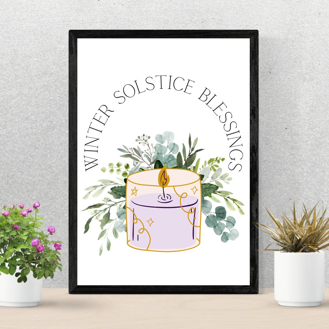 Winter Solstice Art Print, Solstice Candle and Greenery, Pagan Yule ...