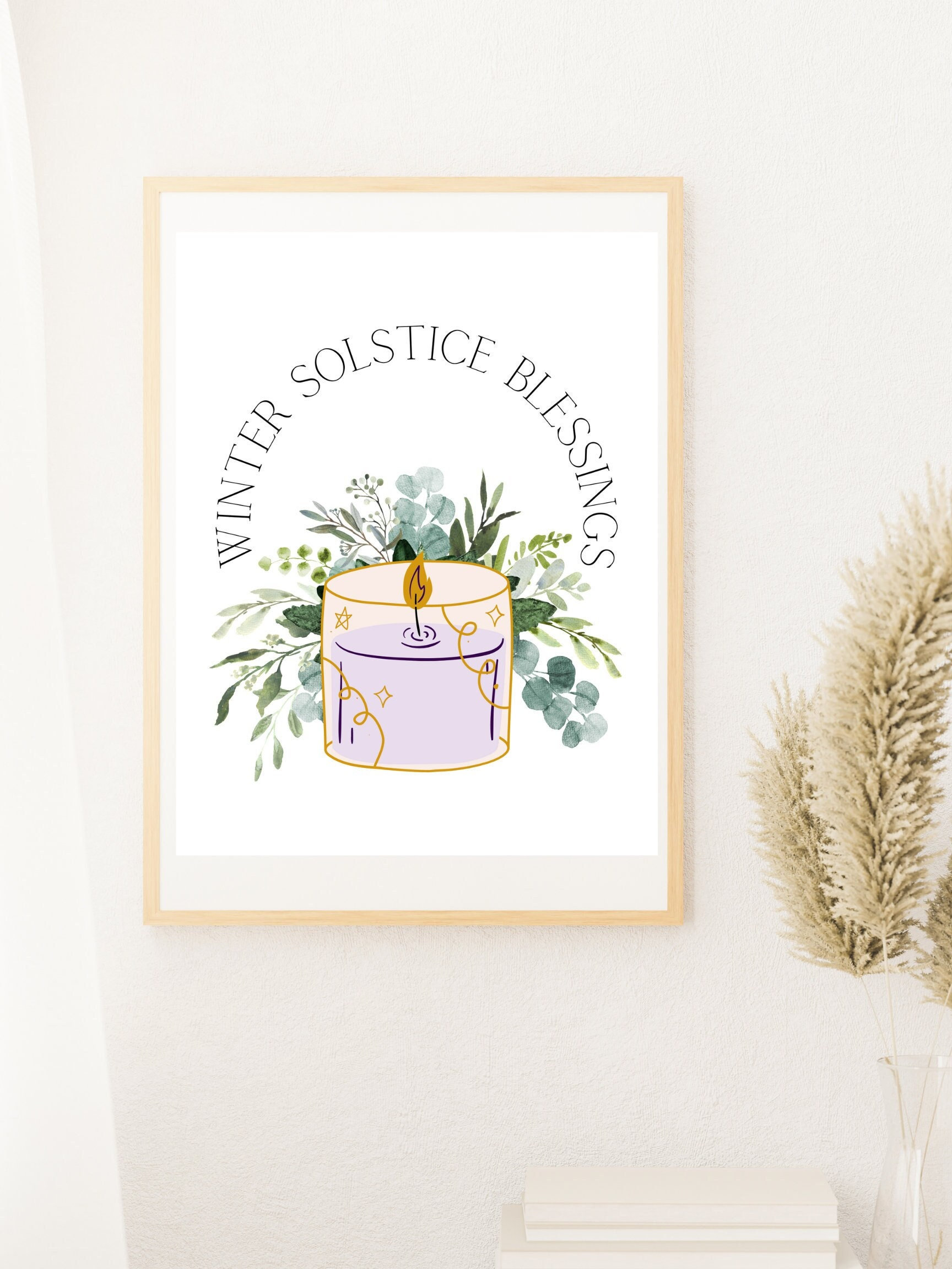 Winter Solstice Art Print, Solstice Candle and Greenery, Pagan Yule ...