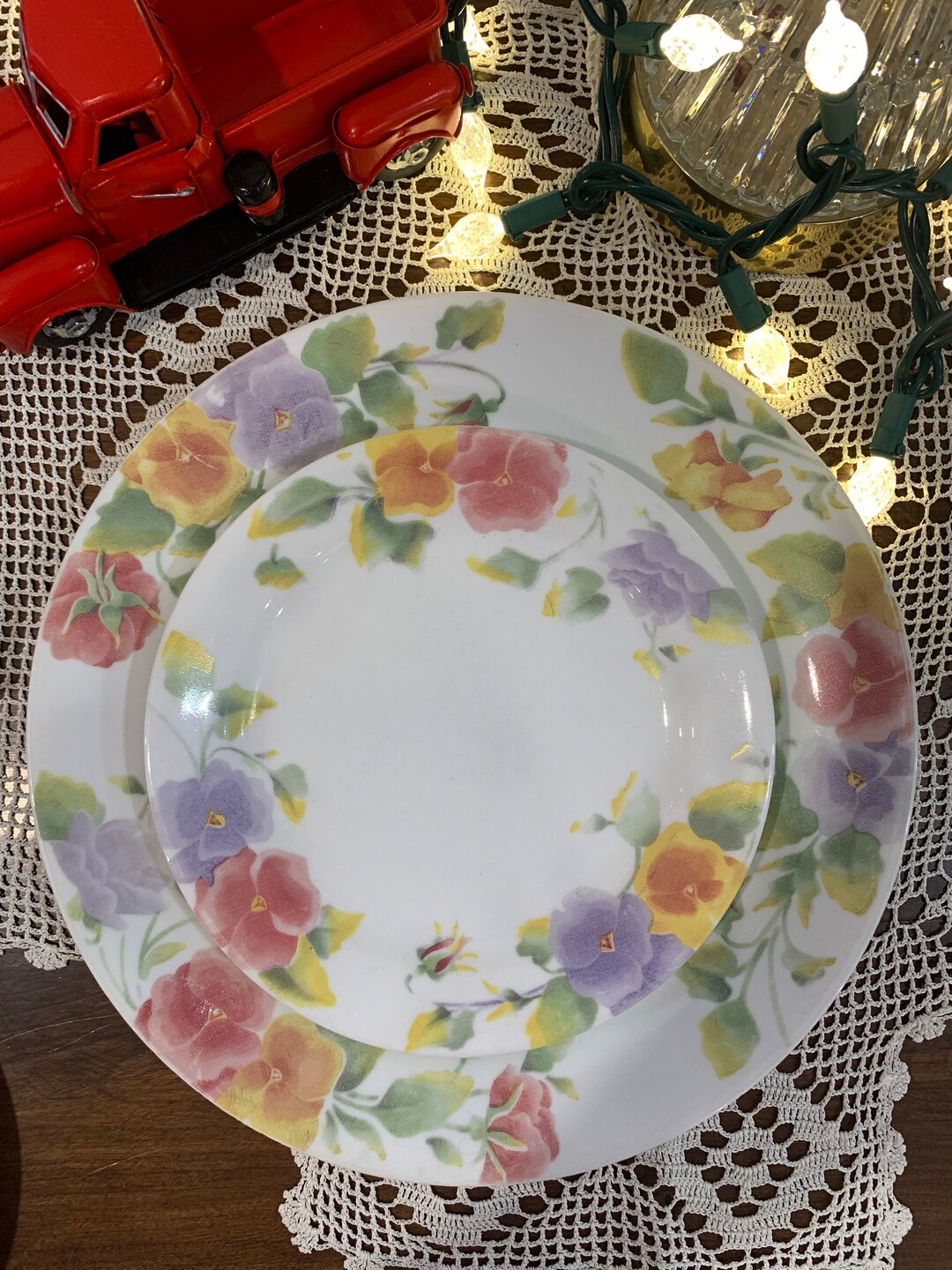 Corelle Summer Blush Pastel Pansies Two Dinner Plates, Two Bread and ...