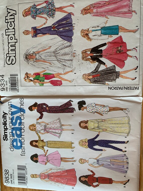Vintage Simplicity 11 1/2 Doll Clothes Patterns 9838 9334 - Etsy