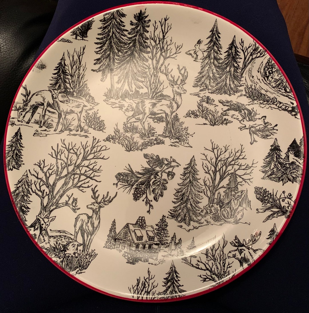 Maxcera Woodland Toile Dinner Plate Deer Acorns Fox Rabbit - Etsy