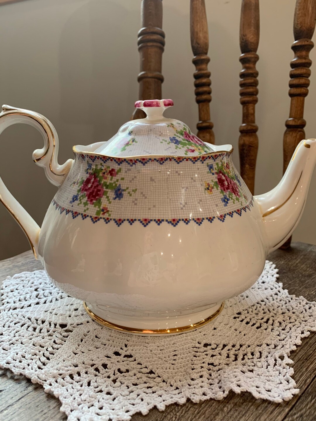 Royal Albert Petit Point 6 Cup Teapot With Floral Knob on Lid - Etsy