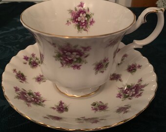 Royal Albert Sweet Violets Cup and Saucer Pair. Saucers 5.5 Inches Diameter. Produced in England ...