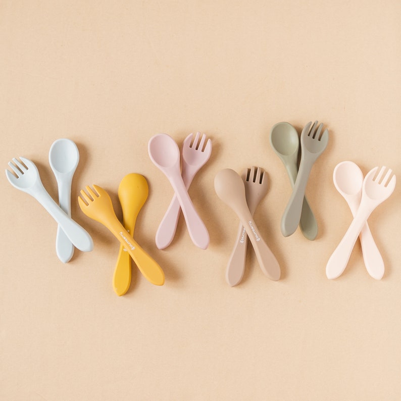 Baby's First Spoon and Fork Set Matching Silicone Utensil - Etsy