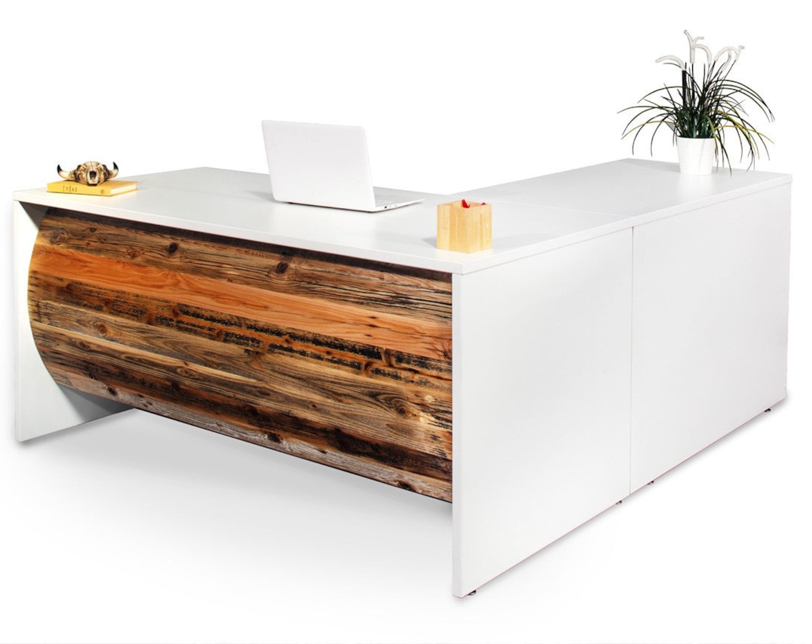 L Shape Barrel Front Desk - Reclaimed Wood - Etsy