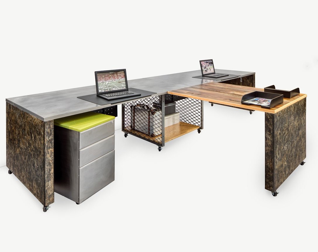 Industrial 2 Pack Desks With Storage and Return - Etsy