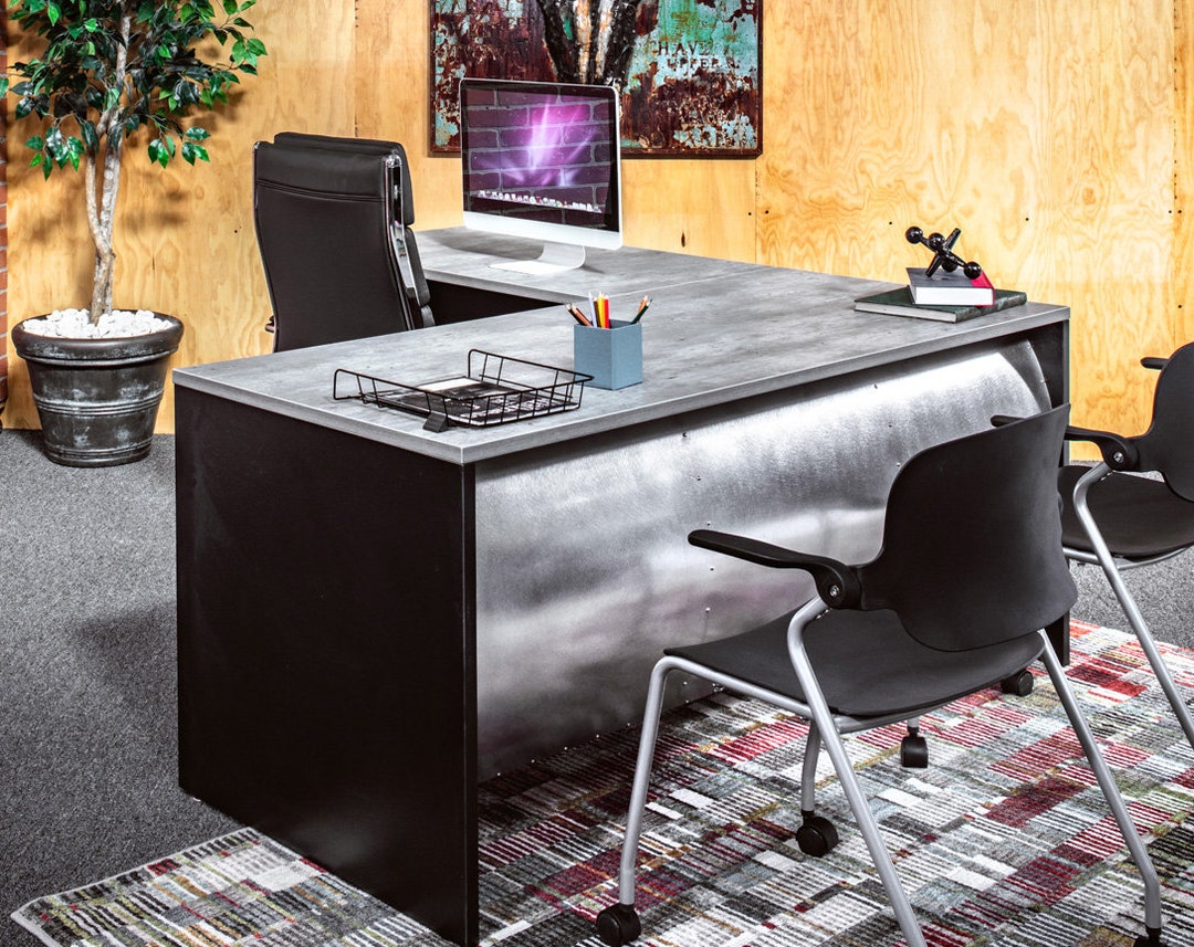 L Shape Barrel Front Desk - Stainless Steel - Etsy