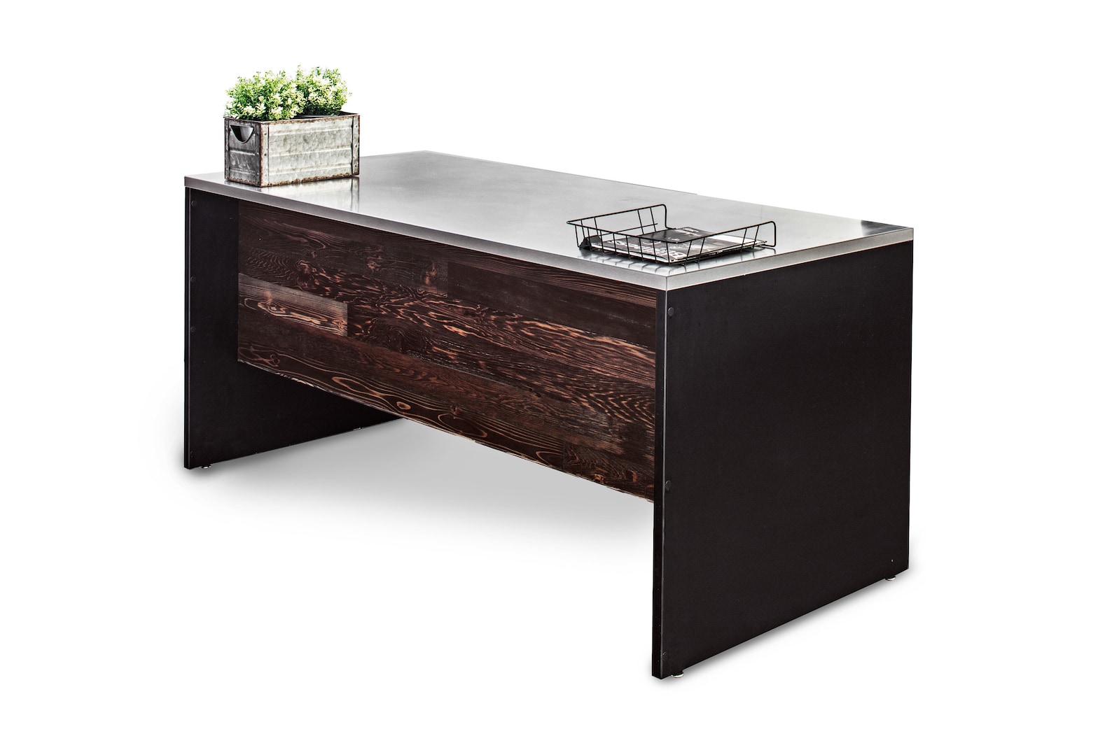 Stainless Steel Desk With Reclaimed Wood Modesty - Etsy