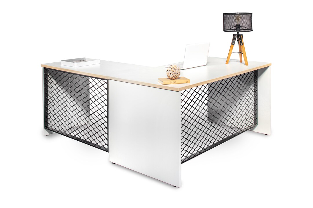 L Shape Desk With Wood Trim - White Shell - Etsy