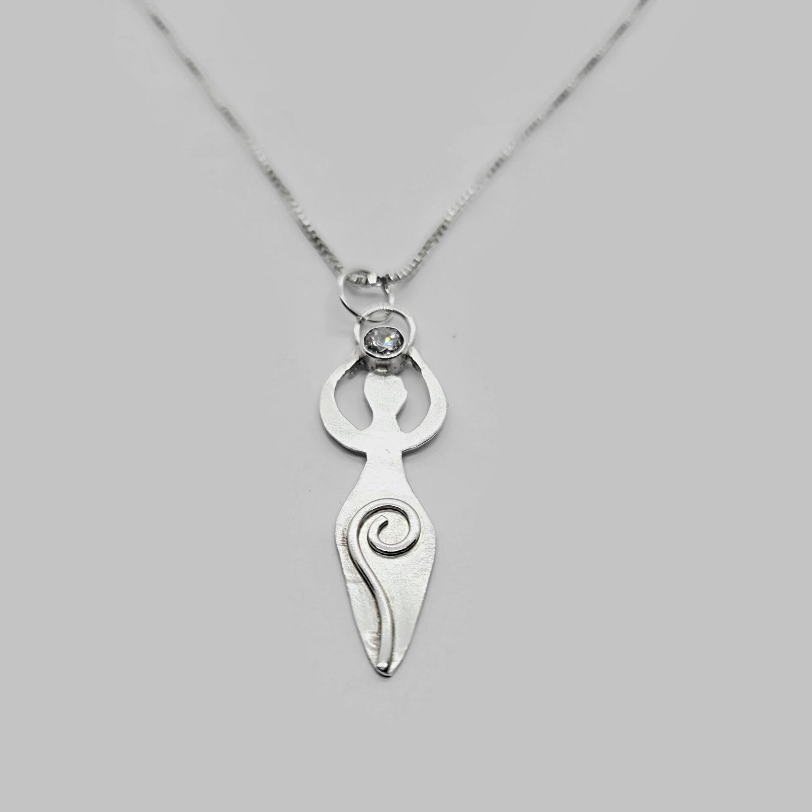 Sterling Silver Spiral Goddess Pendant With Clear Cubic - Etsy