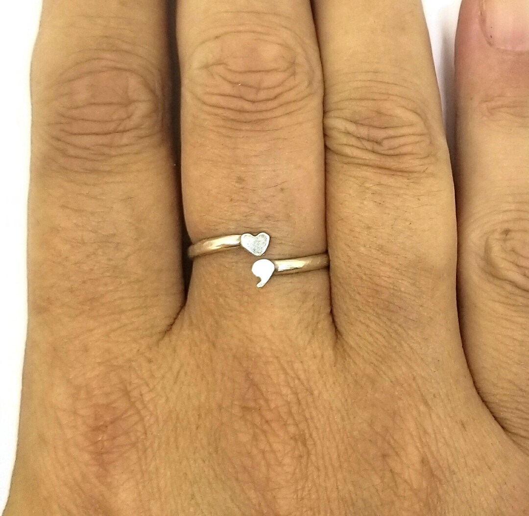 Sterling Silver Adjustable Heart Semicolon Ring Mental Health - Etsy