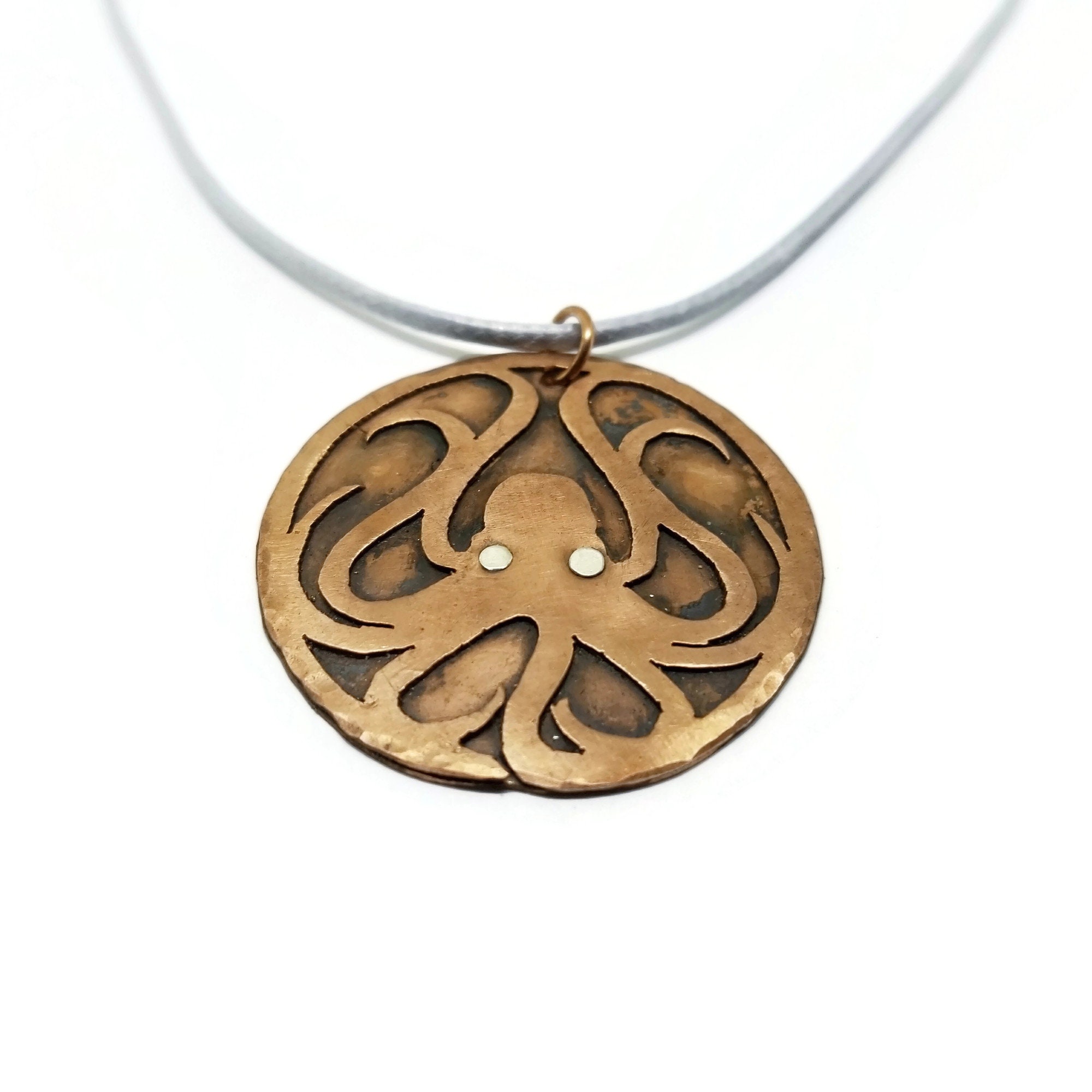 Copper Octopus with Sterling Silver Eyes Pendant One of a | Etsy