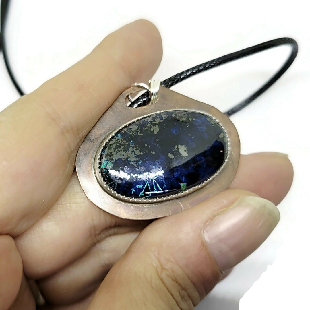 One of a Kind Azurite Gemstone Pendant, Ready to Ship Mixed Metal ...