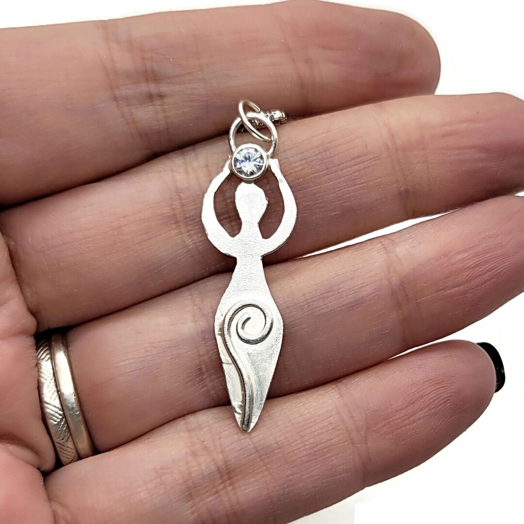 Sterling Silver Spiral Goddess Pendant With Clear Cubic Zirconia, One ...