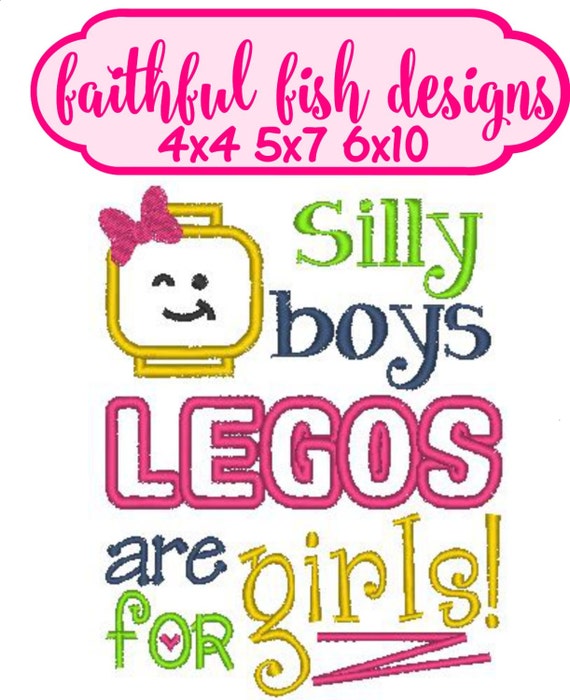 Cute Girly Lego Design Lego Embroidery Lego Applique Silly | Etsy