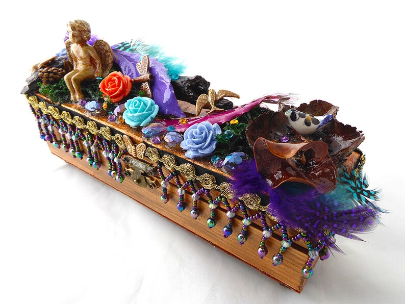 Decorative Wood Box, Handcrafted Wood Box, Jeweled Keepsake Box, Angel ...