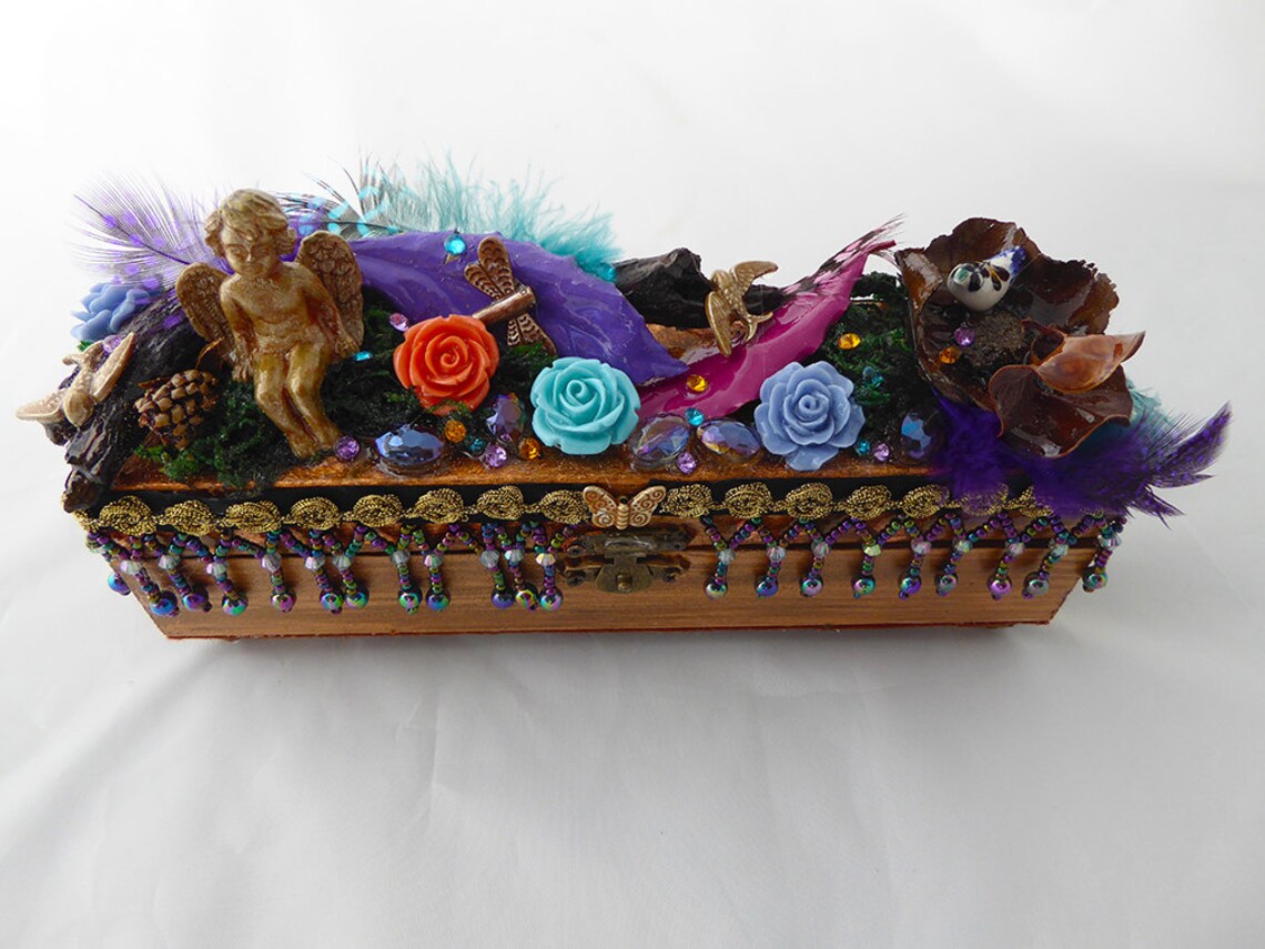 Decorative Wood Box, Handcrafted Wood Box, Jeweled Keepsake Box, Angel ...