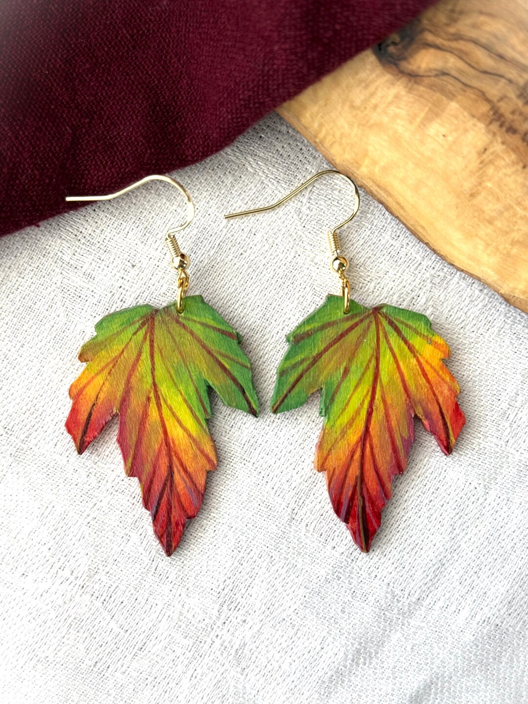 Handmade Maple Leaf Earrings | Painted Fall Leaf Jewelry | Autumn ...
