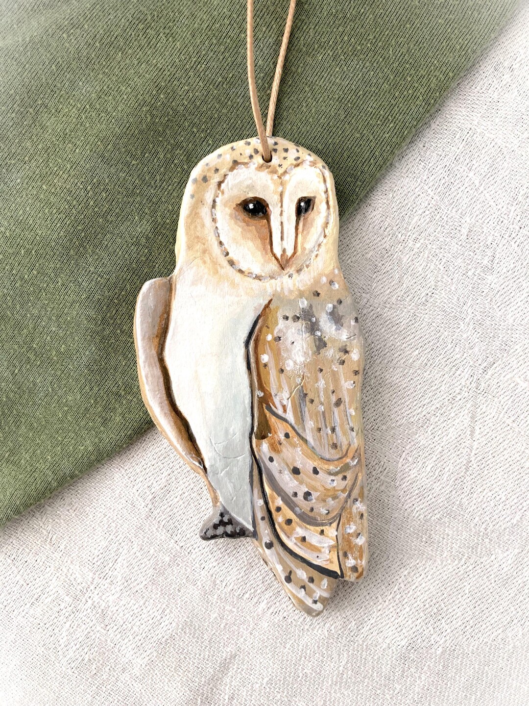 Painted Clay Barn Owl Christmas Ornament and Wall Hanging for Gallery ...