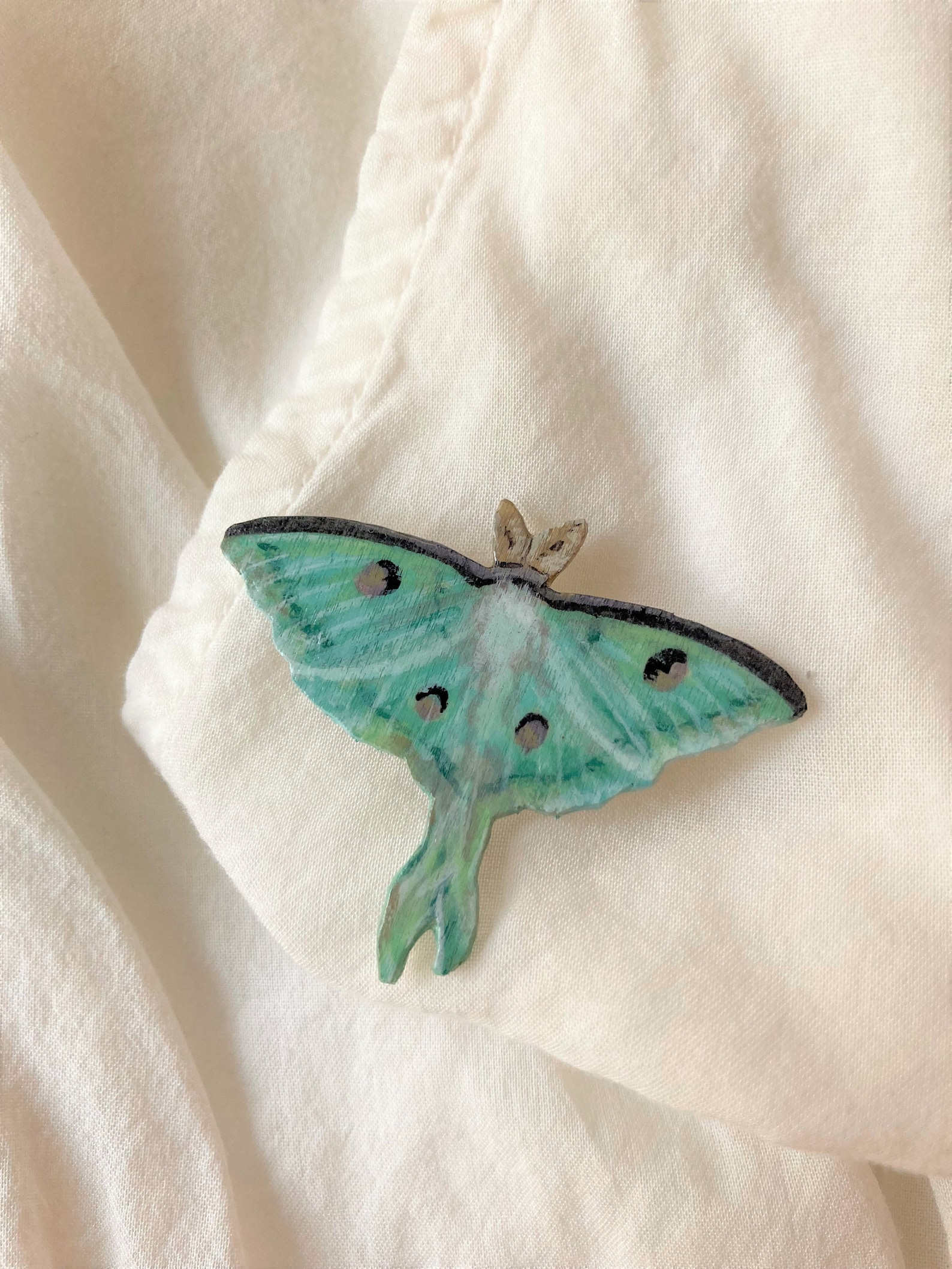 Handmade luna moth brooch Painted butterfly pin Green moth | Etsy
