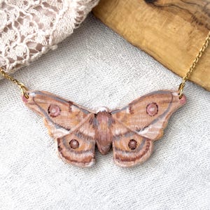 Painted Wooden Pink Emperor Gum Moth Necklace - Etsy