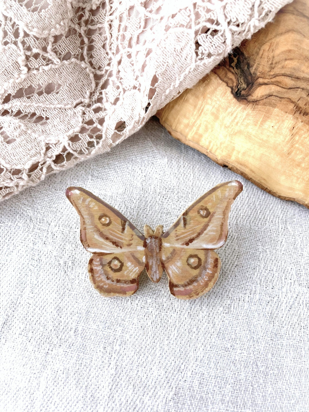 Painted Wooden Pink Emperor Gum Moth Brooch - Etsy