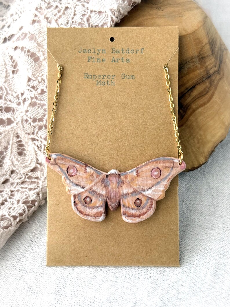 Painted Wooden Pink Emperor Gum Moth Necklace - Etsy