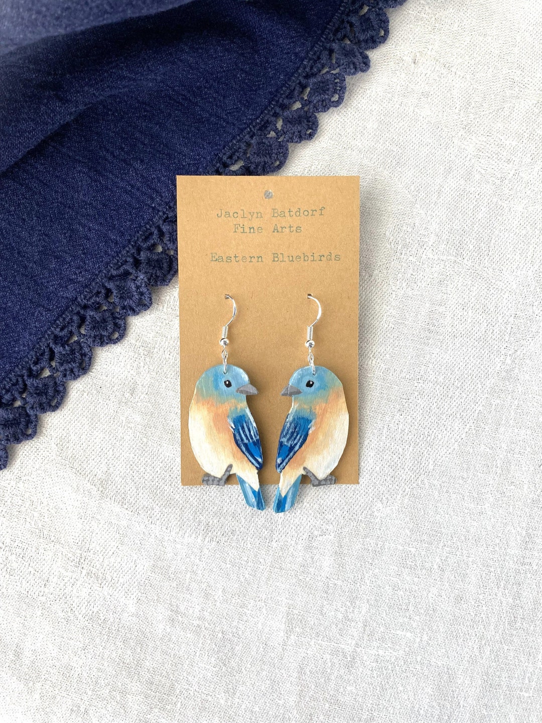 Painted Bluebird Earrings Handmade Wooden Bird Earrings Cute Animal ...