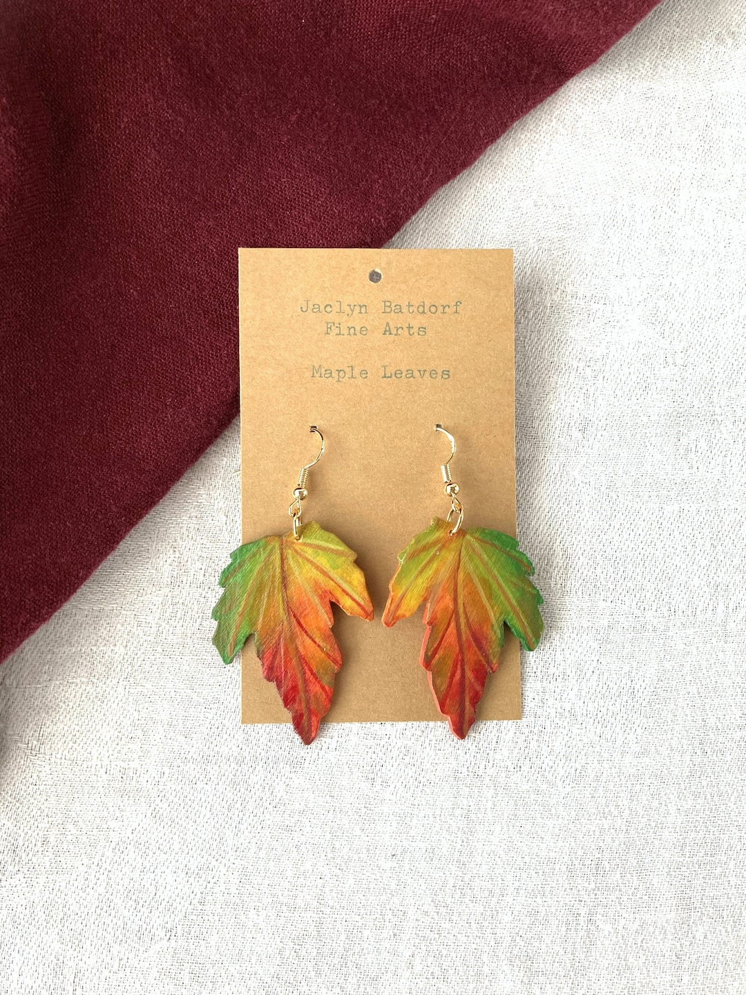 Handmade Maple Leaf Earrings Painted Fall Leaf Jewelry Autumn Woodland ...