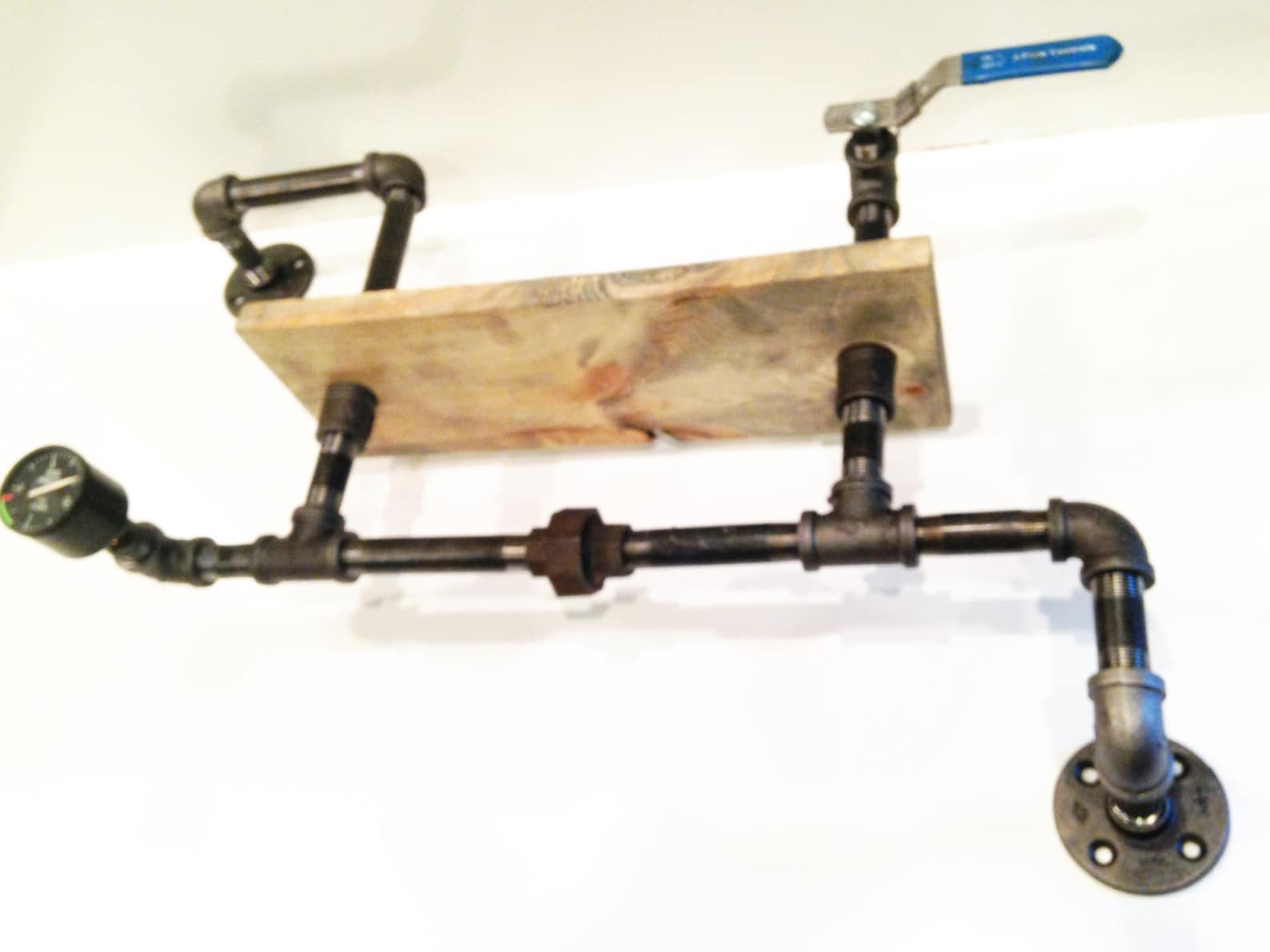 Steampunk Iron Pipe Shelf With Gauge & Valve (pick Your Own Stain) - Etsy