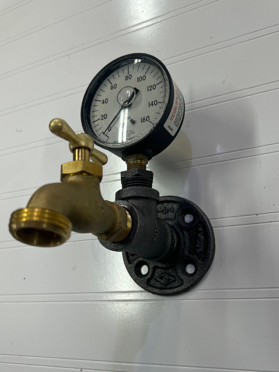 Industrial Pipe Wall Hook With Hose Bib and Gauge - Etsy