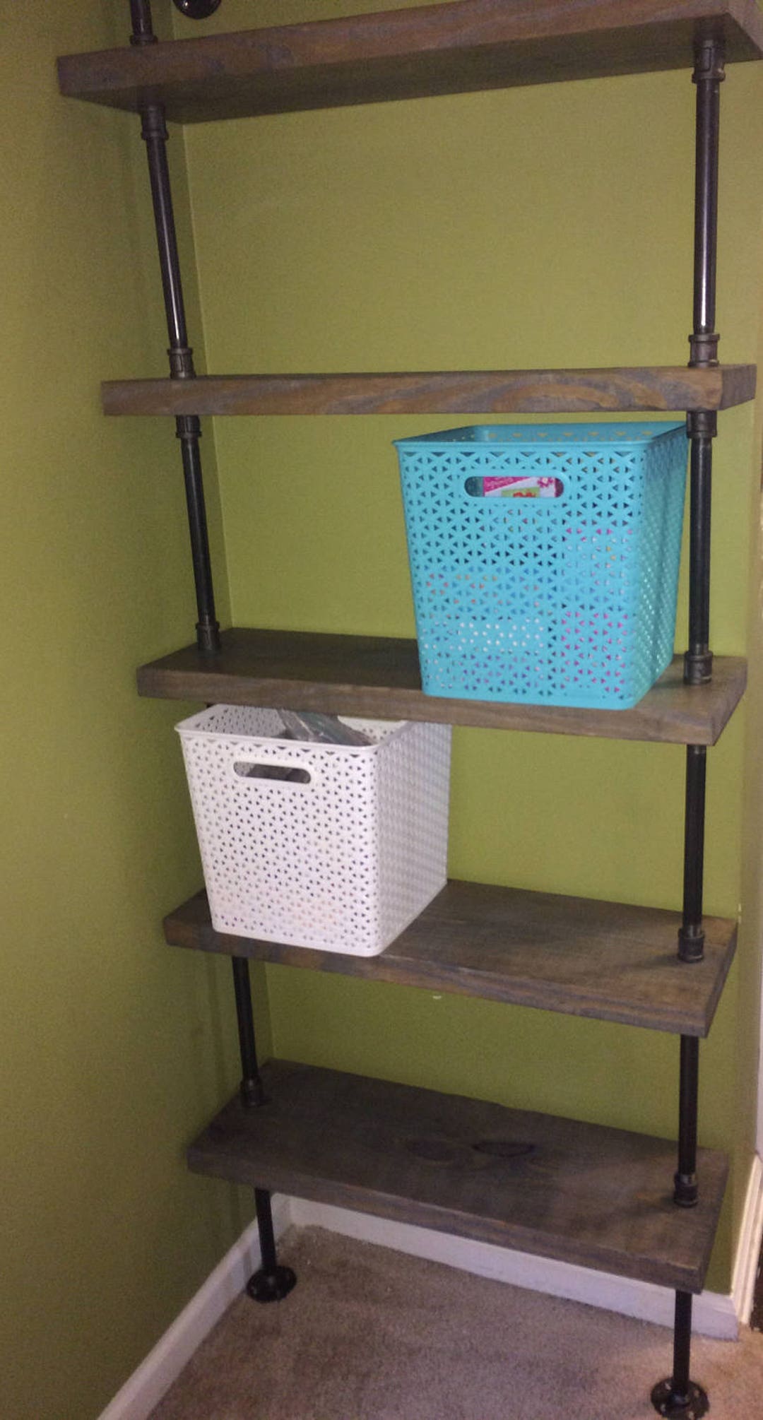 Industrial Iron Pipe Five Shelf (pick Your Own Stain) & (pick Your Size ...