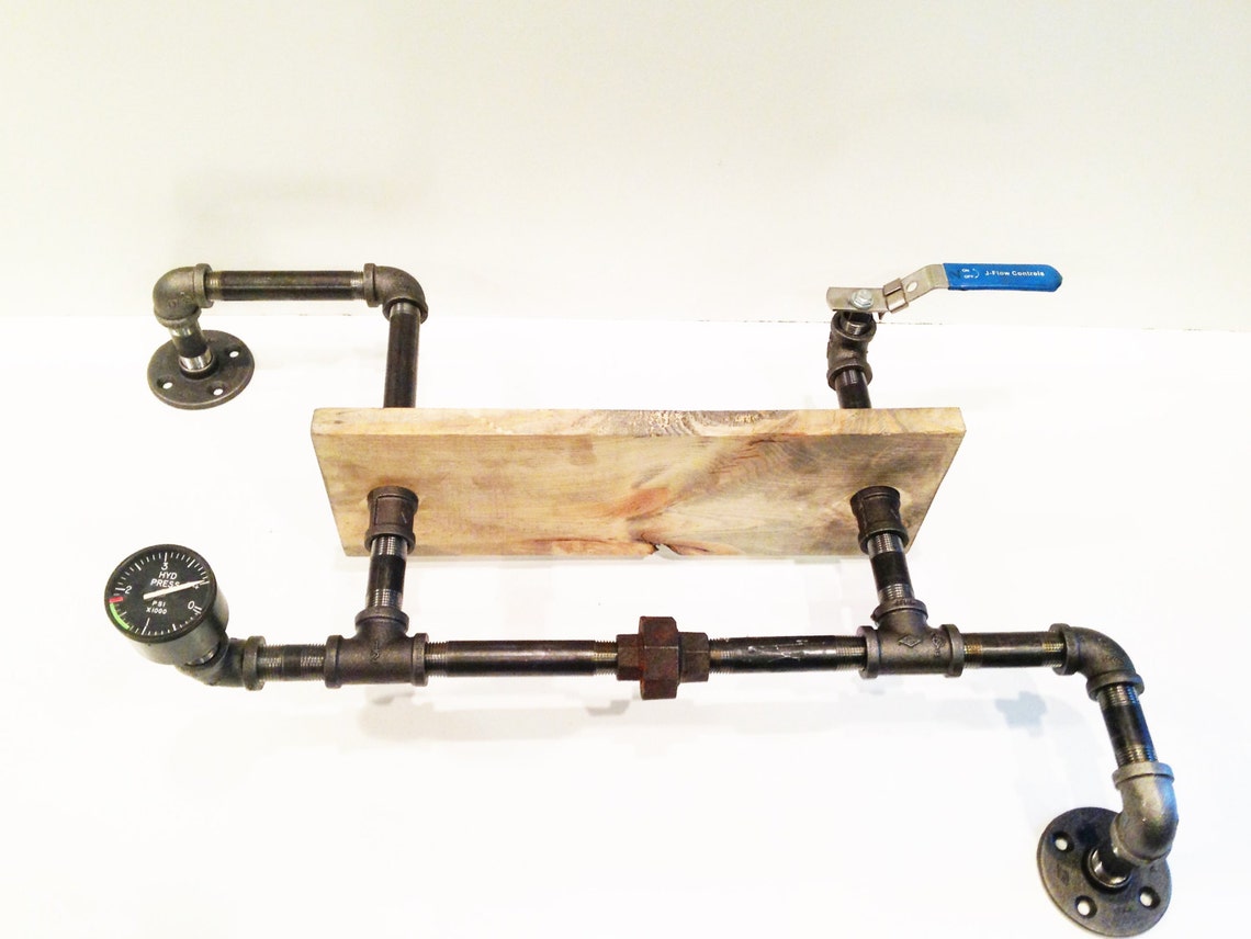 Steampunk Iron Pipe Shelf With Gauge & Valve (pick Your Own Stain) - Etsy