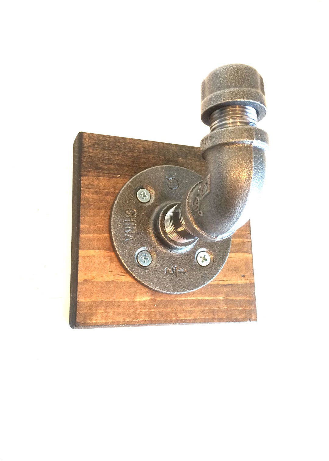 Urban Industrial Pipe Wall Hook With Wooden Base Clothing Hook, Closet ...