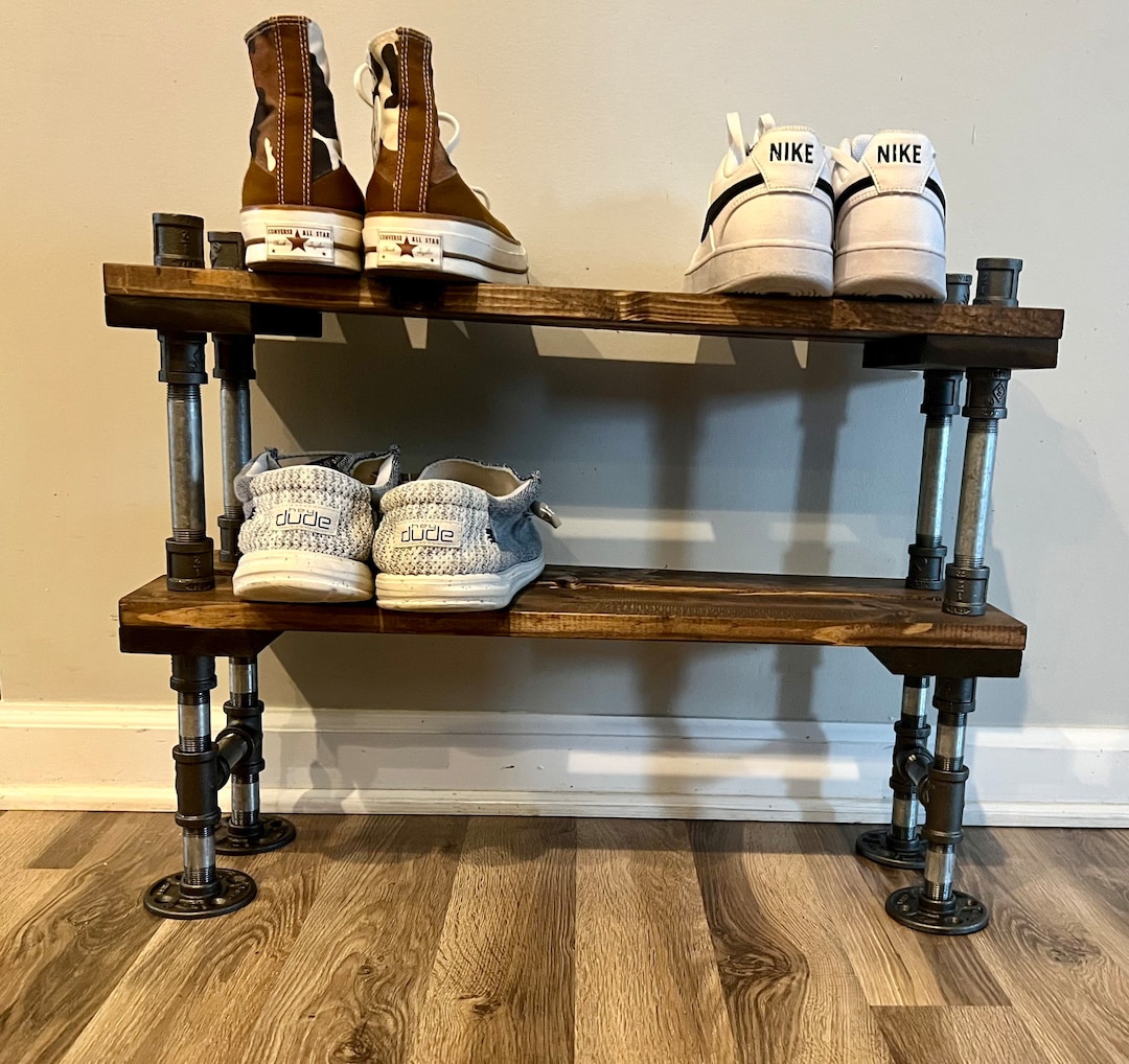 8" Depth Galvanized and Black Pipe Industrial Shoe Rack, Shoe Storage ...