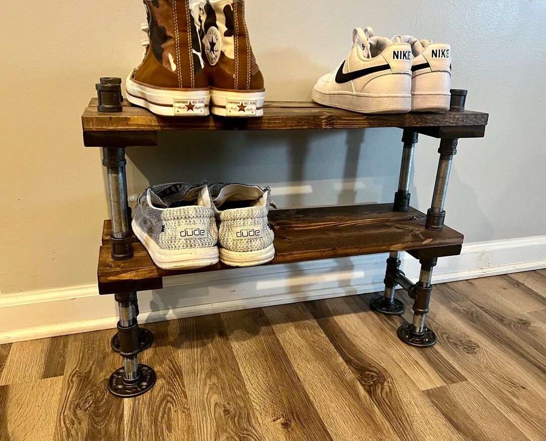7” Depth Galvanized and Black Pipe Industrial Shoe Rack, Shoe Storage ...