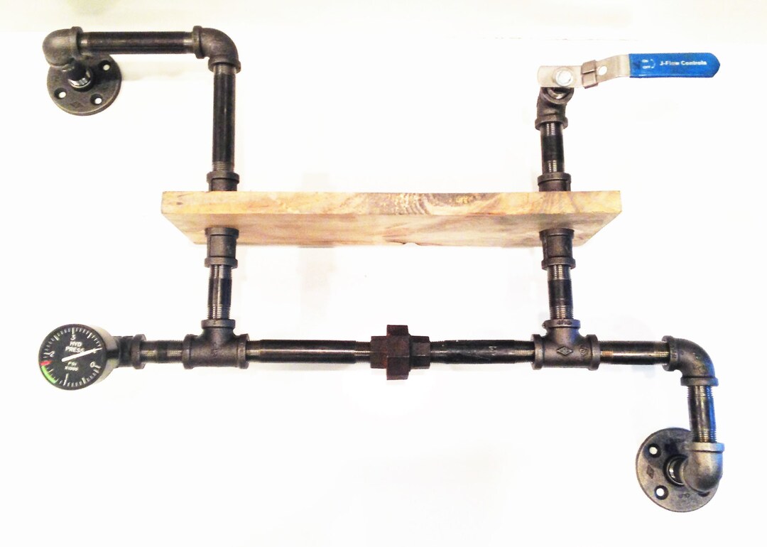 Steampunk Iron Pipe Shelf With Gauge & Valve (pick Your Own Stain) - Etsy