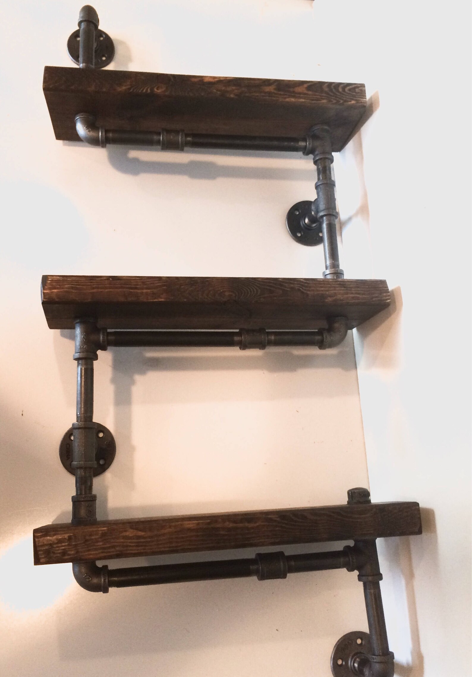 Huge Industrial Rustic Urban Pipe Wall 3 Tiers Wooden Shelves - Etsy