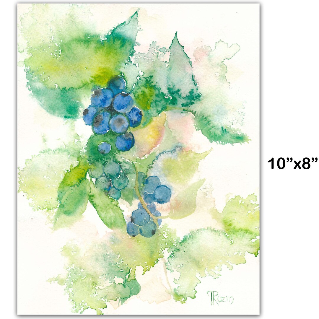Blueberry, Painting, Watercolor Painting, 10x8 In, Blueberries Leaves ...