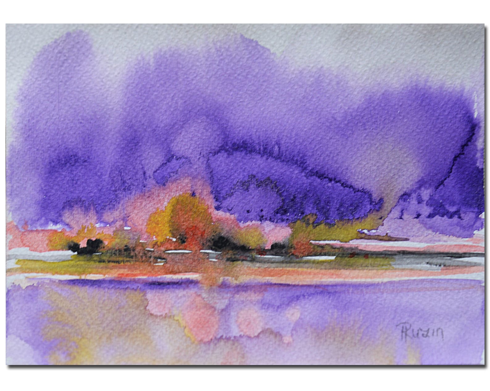 Purple Original Abstract Landscape Watercolor Painting, Original ...