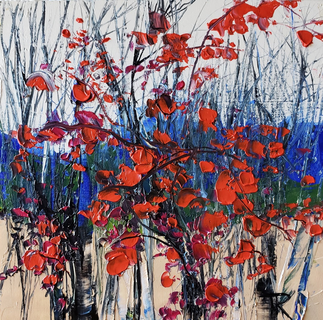 Red Oak Painting, By, Tatjana Ruzin, 5x5, Christmas, Gift, for Her ...