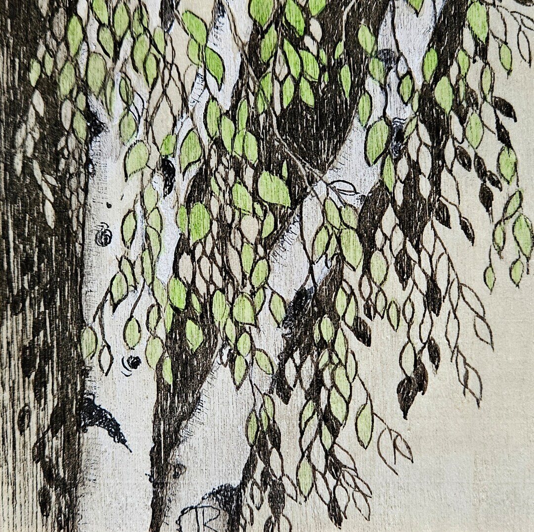 Birch Tree Ink & Acrylic Painting, Original 4x4 Wood Panel Art - Etsy