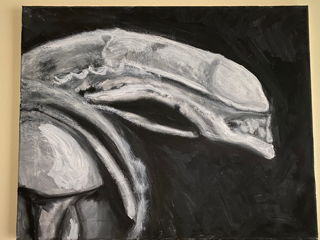 Original Alien Acrylic Painting on Hangable Stretched Canvas, 20x16 - Etsy