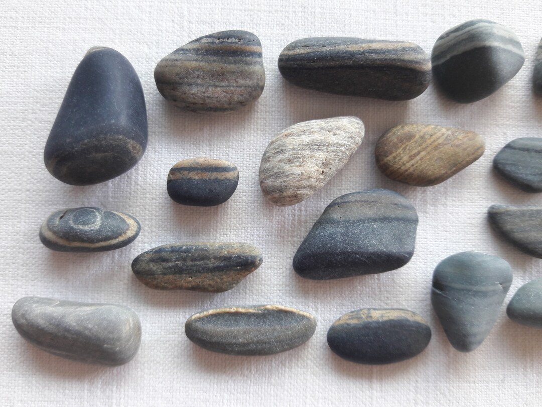 Finely Striped Pebbles, Assorted Ridged and Polished Pebbles, 15 Medium ...