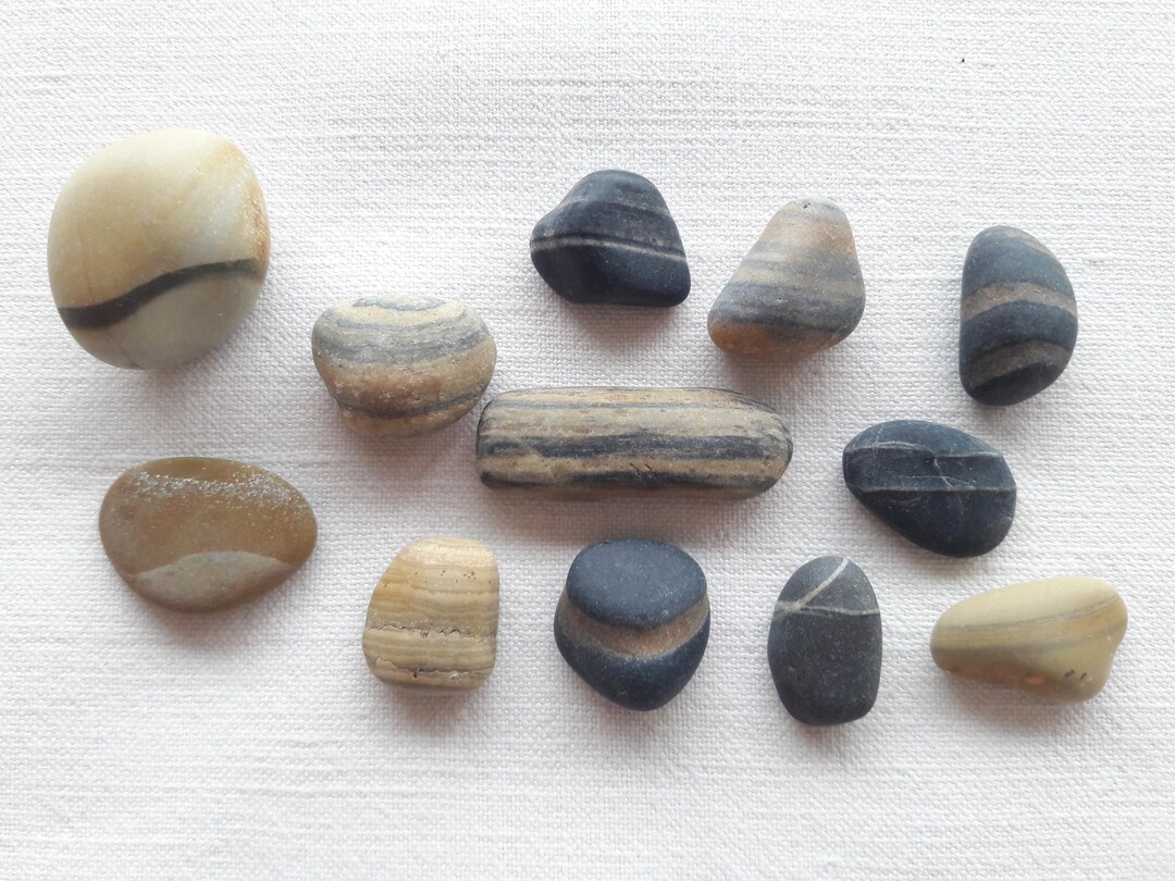 Finely Striped Pebbles, Assorted Ridged and Polished Pebbles, 15 Medium ...