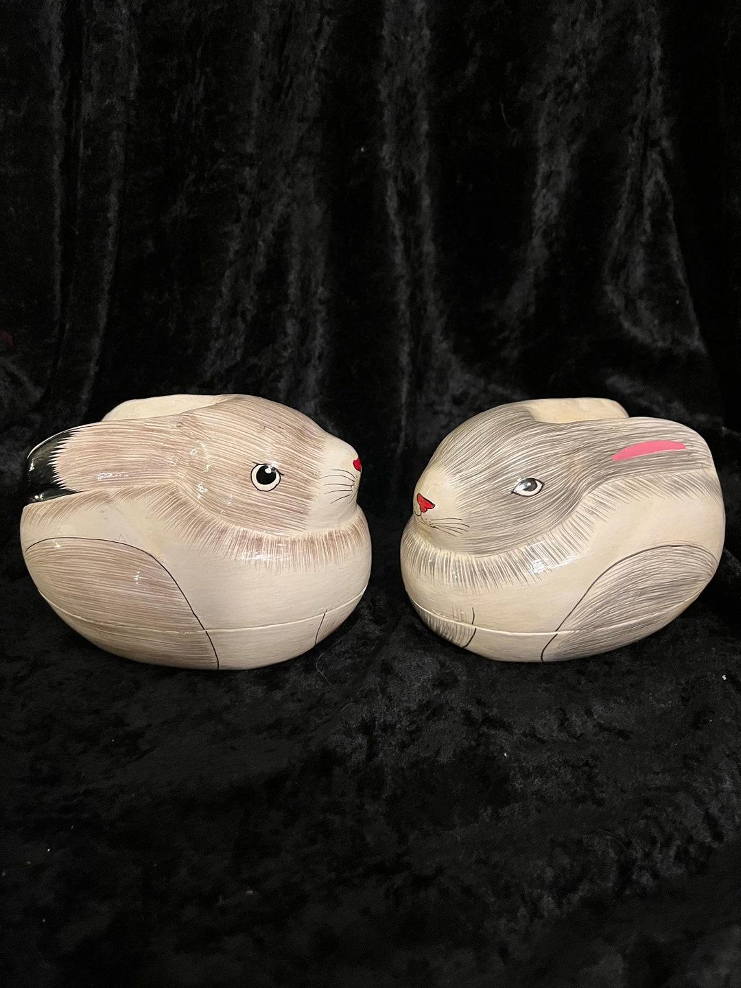 Kashmir Hand Made Lacquered Paper Mache Bunny Rabbits / Trinket Box ...