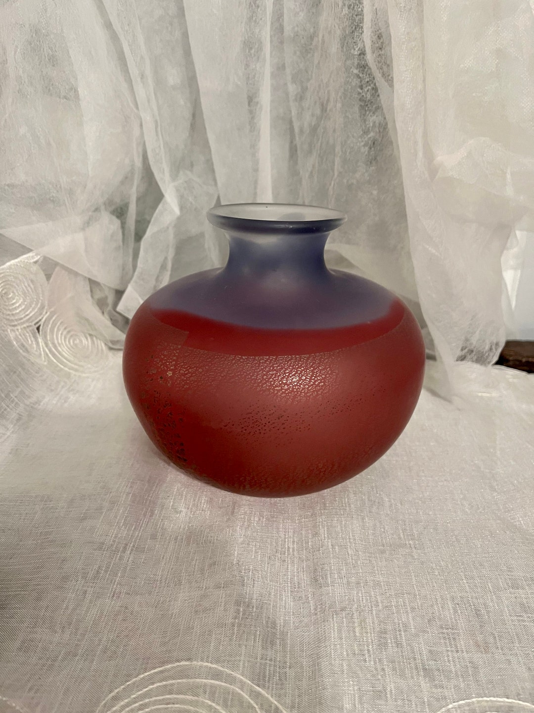 Vintage Toyo Japan Round Glass Vase Burgundy/lavender Matte Art Glass ...